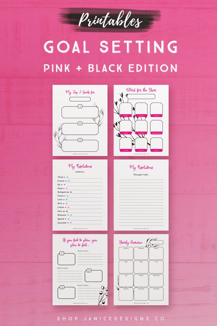 Goal Setting Printables: Pink & Black